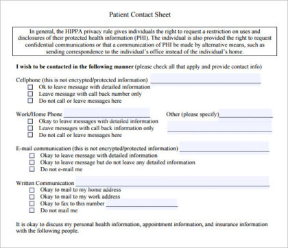 Contact Sheet Templates - Word Excel PDF Formats